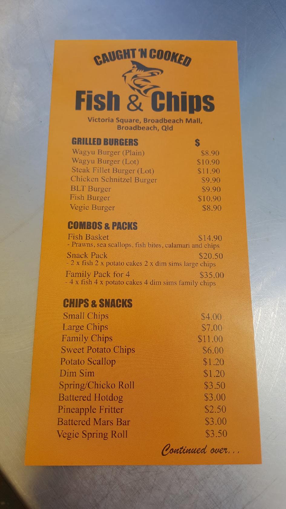 Menu at Caught 'n Cooked Fish & Chips Broadbeach fast food, Broadbeach ...