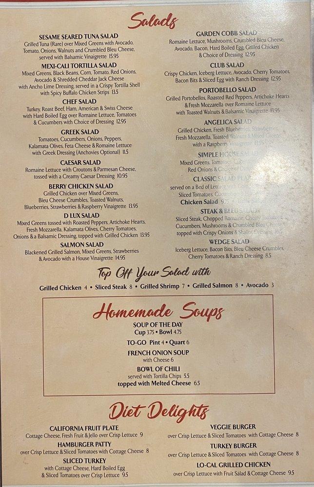 Menu at D lux Diner pub & bar, Middletown
