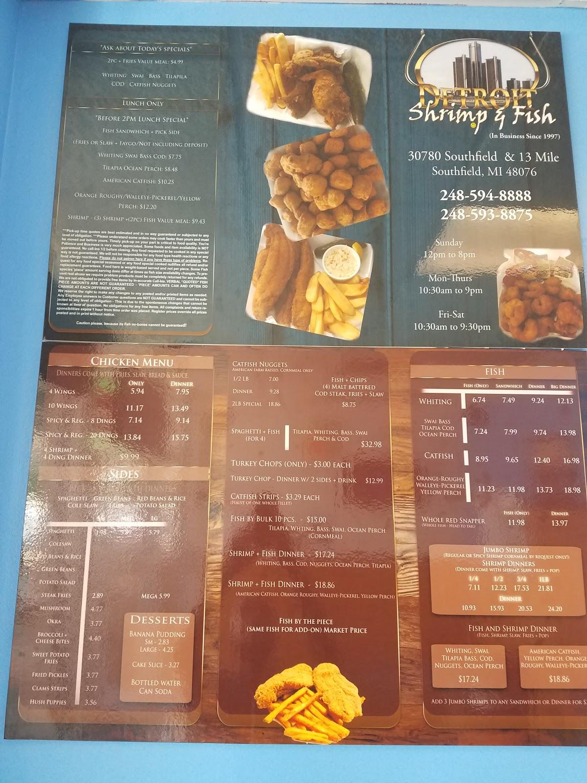 Menu at Detroit Fish & Shrimp restaurant, Southfield, Southfield Rd