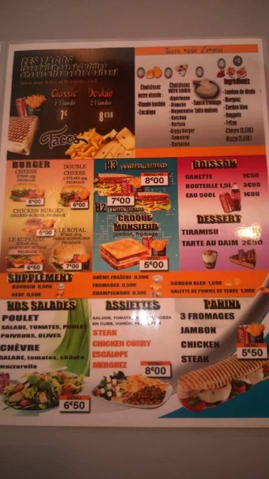 Carta de Fast food Le SUN • Prenez plaisir à manger !, Nanteuil-le-Haudouin