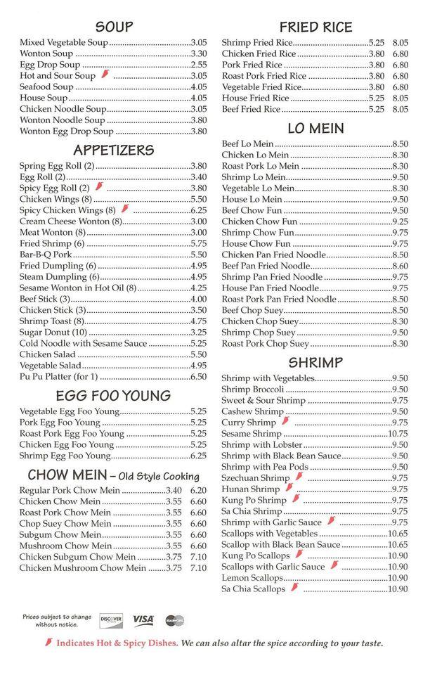 Menu at Ho King restaurant, Cottage Grove