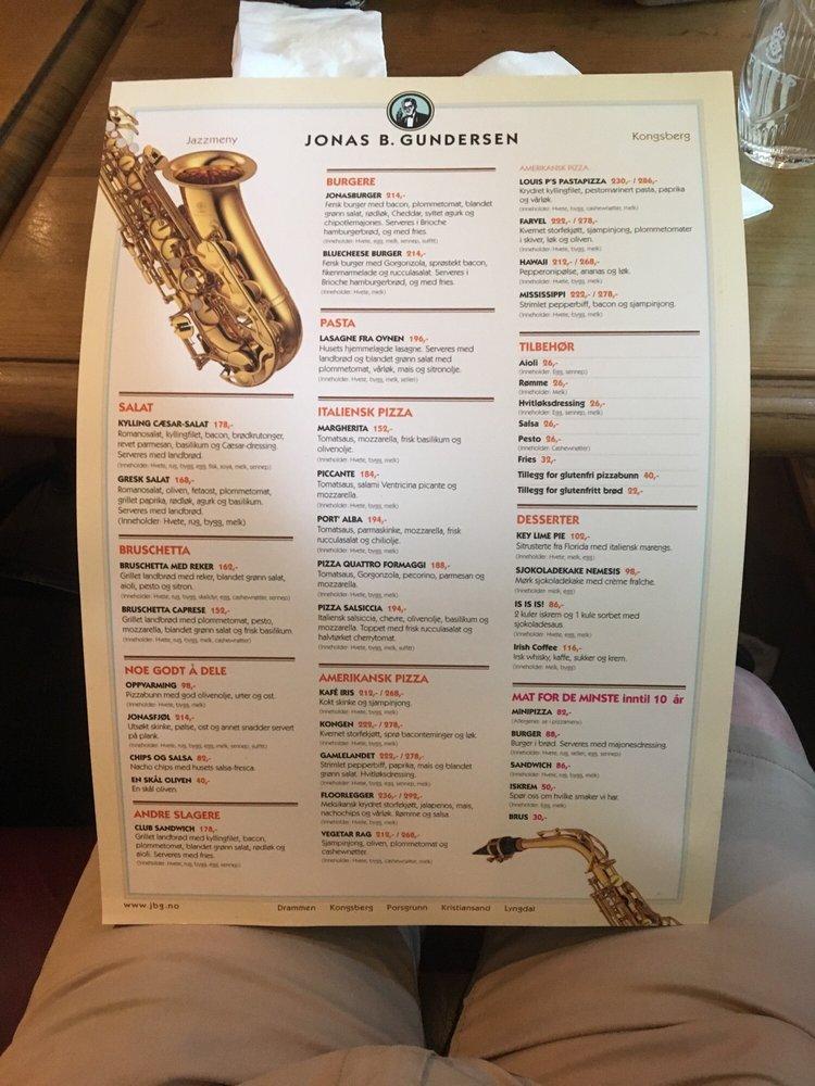 Menu at Jonas B. Kongsberg pizzeria, Kongsberg