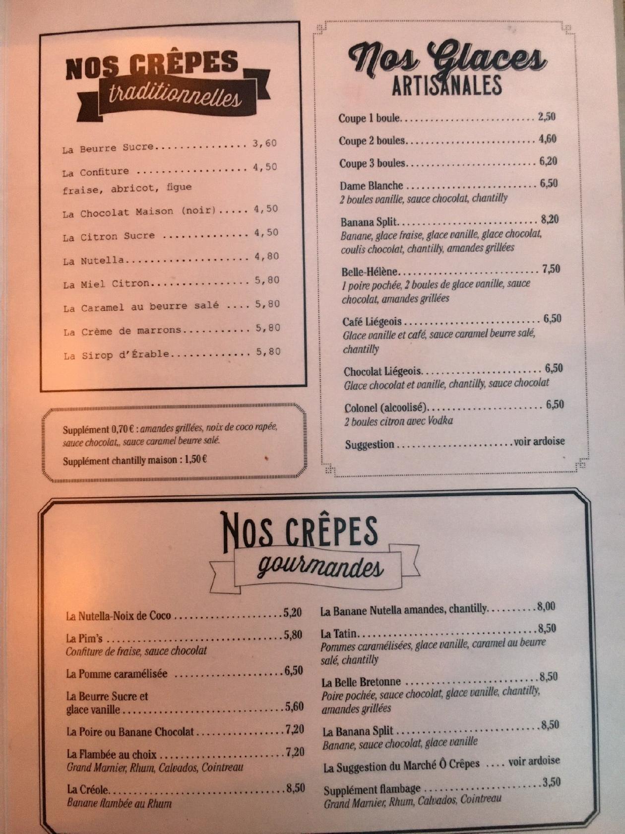 Menu au Marché Ô Crêpes restaurant, Saint-Ouen