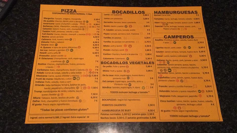 Menu at Pizzaexpresslarambla pub & bar, La Rambla