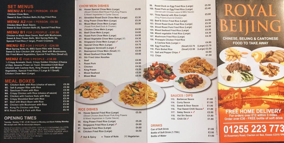 Menu at Royal Beijing fast food, Clacton-on-Sea