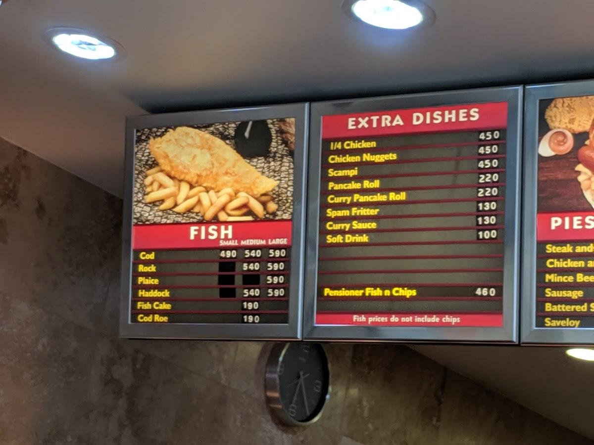 Menu at Taylors Fish Bar, East Grinstead