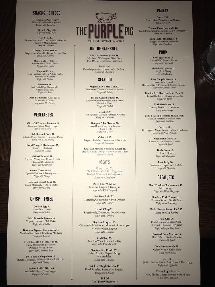 Menu at The Purple Pig Restaurant, Chicago, 444 Michigan Ave