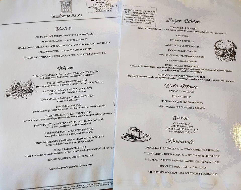 Menu at The Stanhope Arms pub & bar, Ilkeston