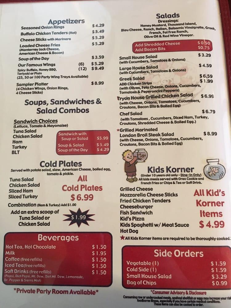 Menu at Tryon House Restaurant, Charlotte, 130 Eastway Dr