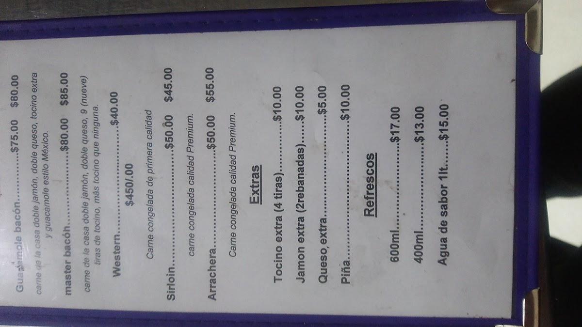 Menu at Valle Burger restaurant, Ciudad Obregón