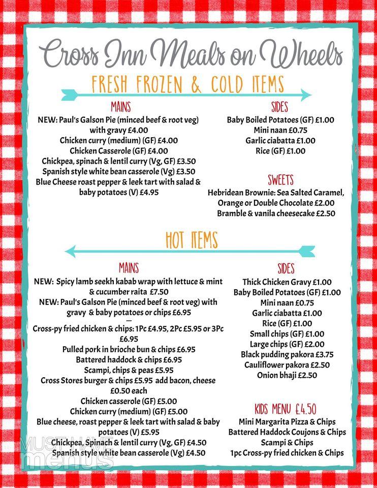 Menu at Cross Inn pub & bar, England, Cross Inn