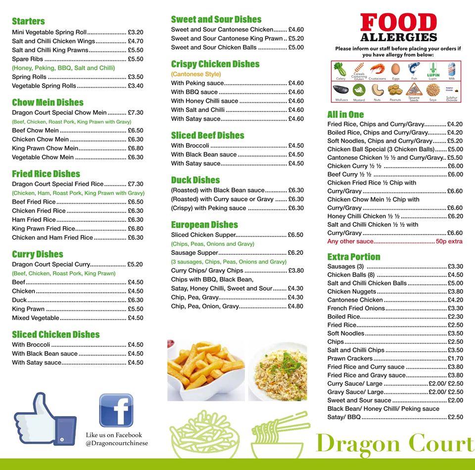 Menu at Dragon Court Chinese Takeaway fast food, Dungiven