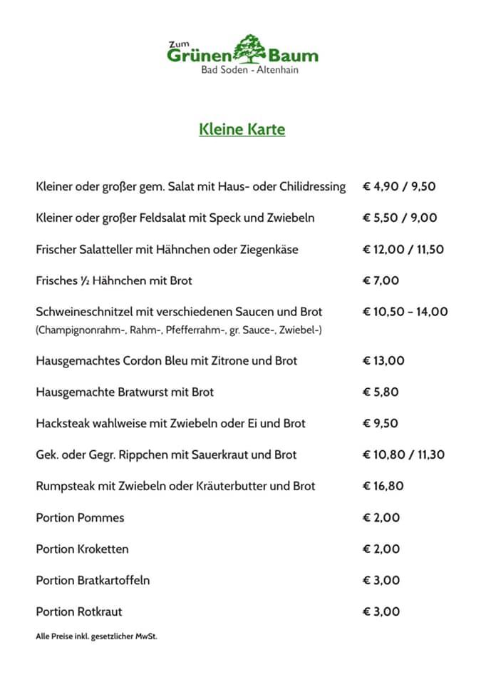 Speisekarte von Gasthaus Zum Grünen Baum Altenhain restaurant, Bad ...