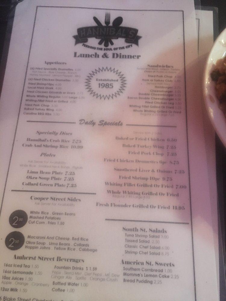 Menu at Hannibal's Kitchen BBQ, Charleston