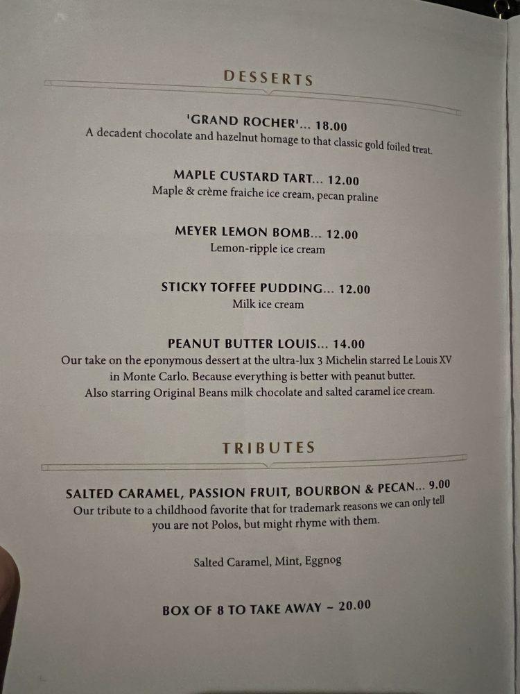 Menu at Hawksmoor NYC steakhouse, New York City