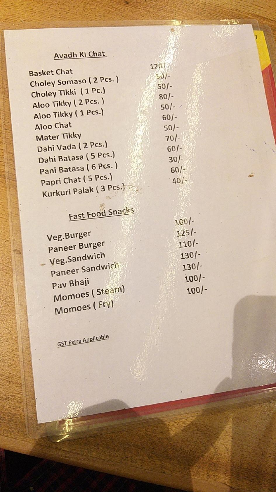 Menu at Mini Mahal Restaurant, Lucknow