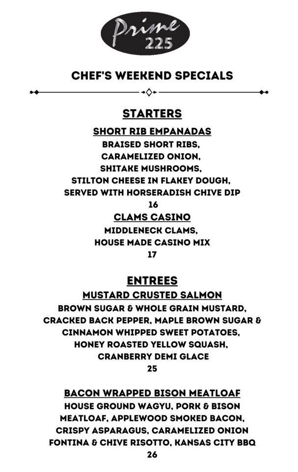 Menu at Prime 225 pub & bar, Chesapeake City