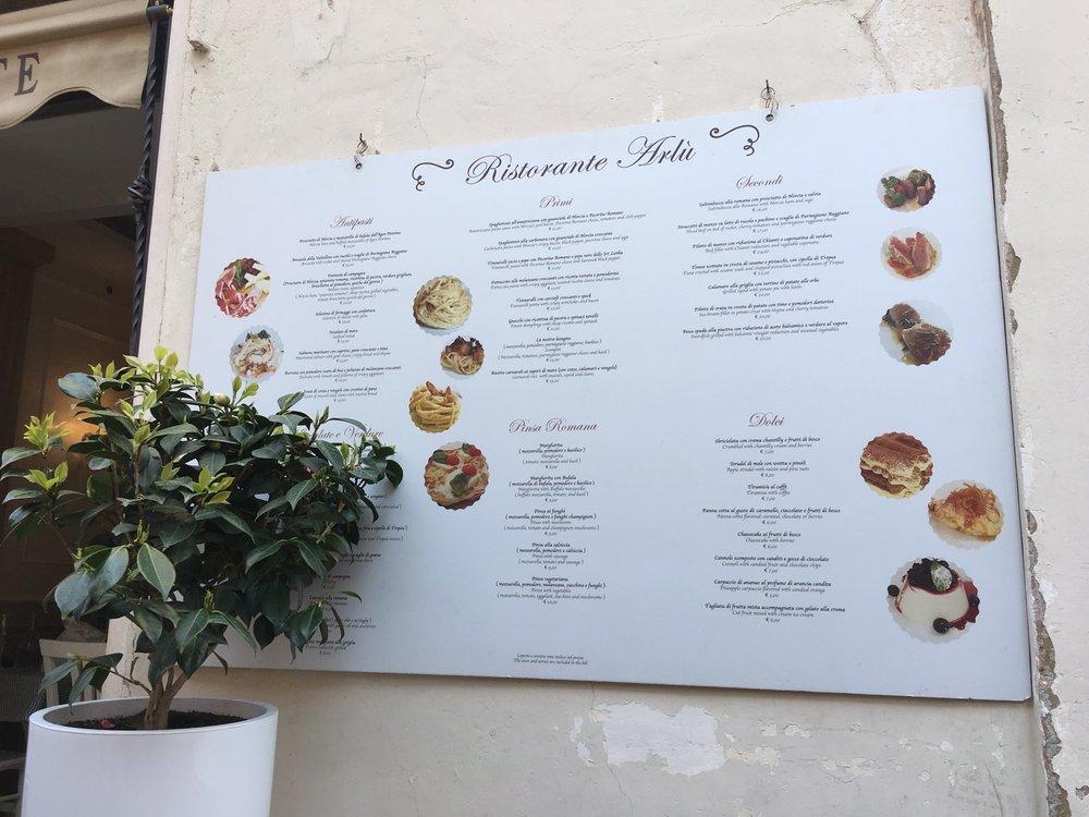 Menu at Ristorante Arlù, Rome, Borgo Pio