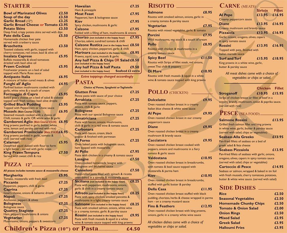 Menu at Rossini restaurant Amble, Warkworth