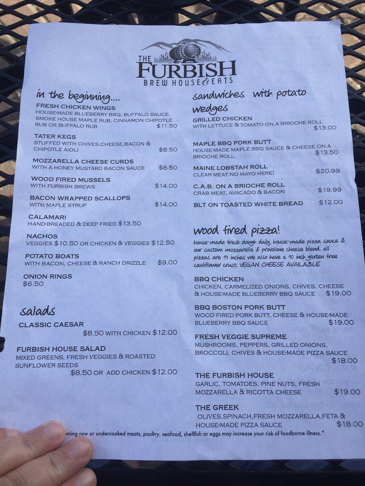 Menu at Furbish Brew House & Eats pizzeria, Rangeley