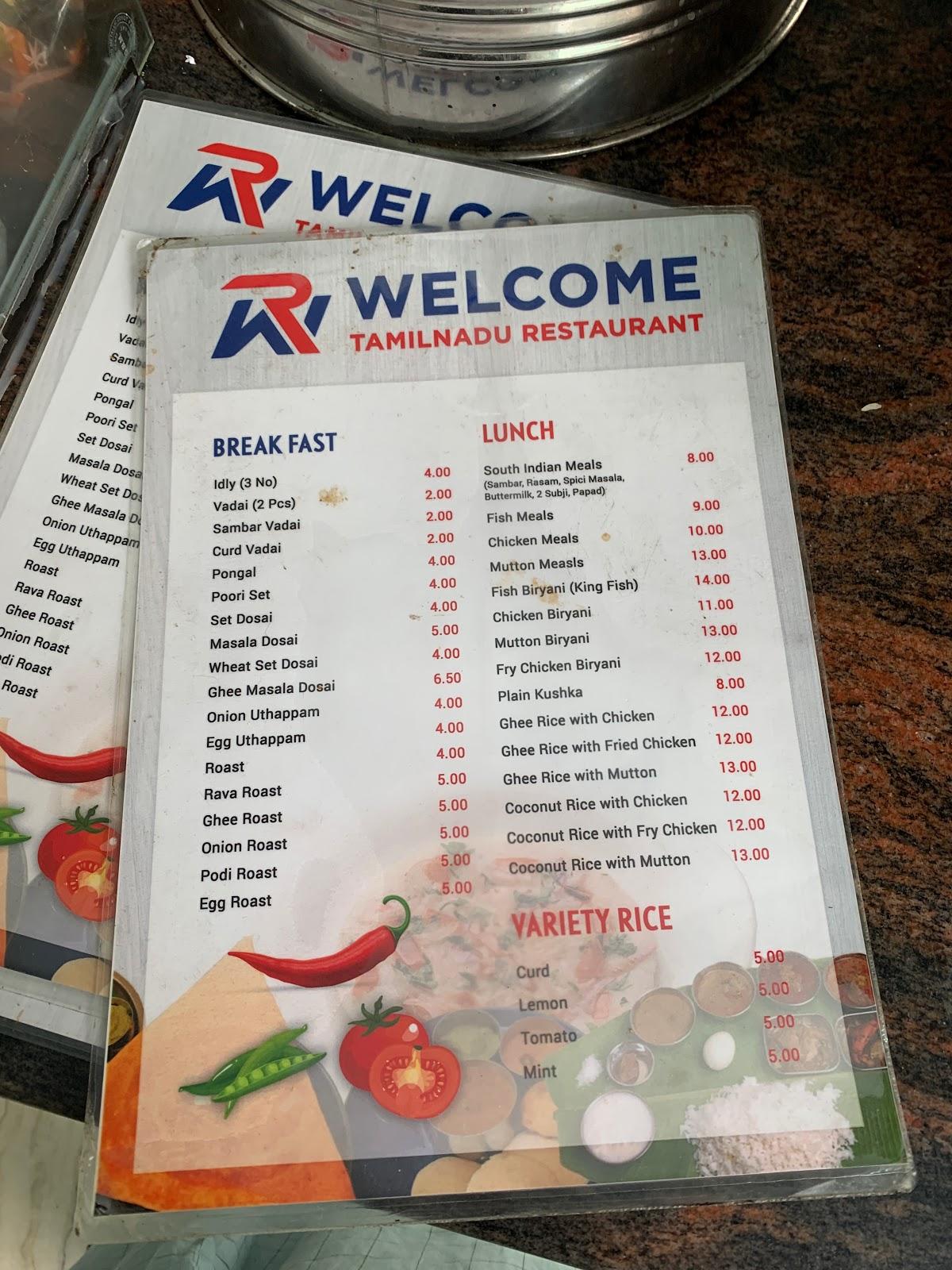 Menu at Welcome Tamilnadu Restaurant LLC, Dubai
