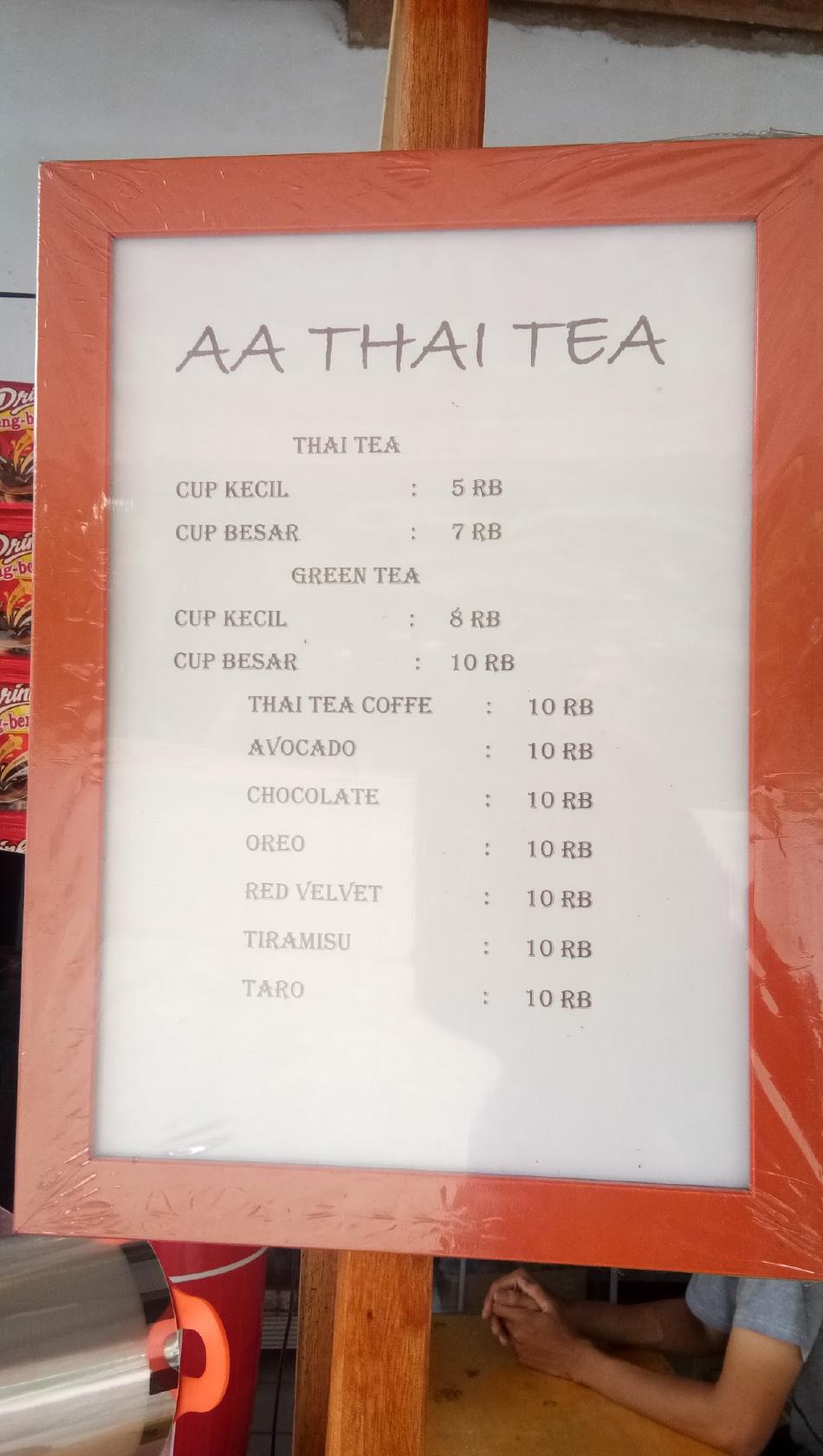 Menu at Aa Thaitea cafe, Parahu