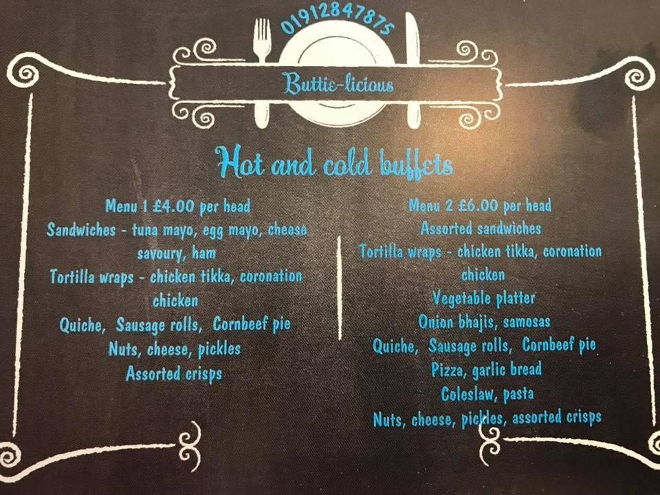 Menu at Buttie-licious cafe, Newcastle upon Tyne