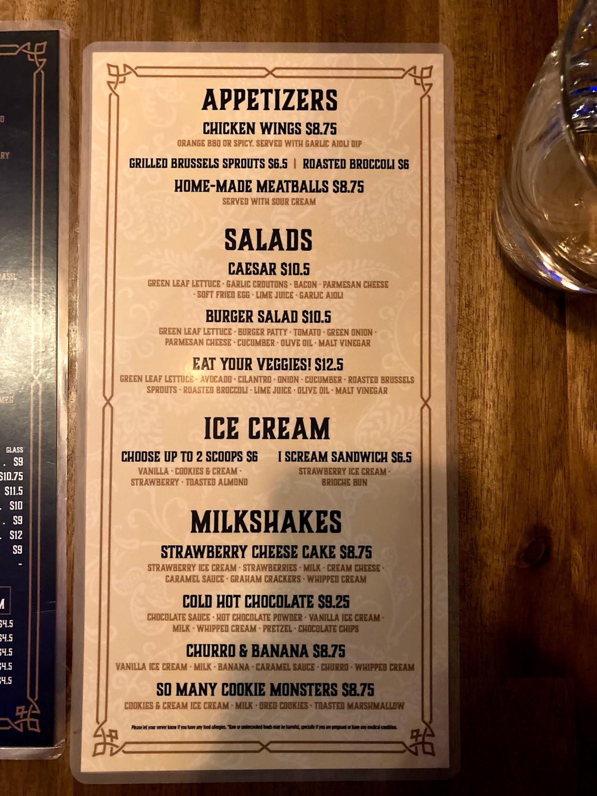 Menu at Chit Chat Burger Bar, Vancouver
