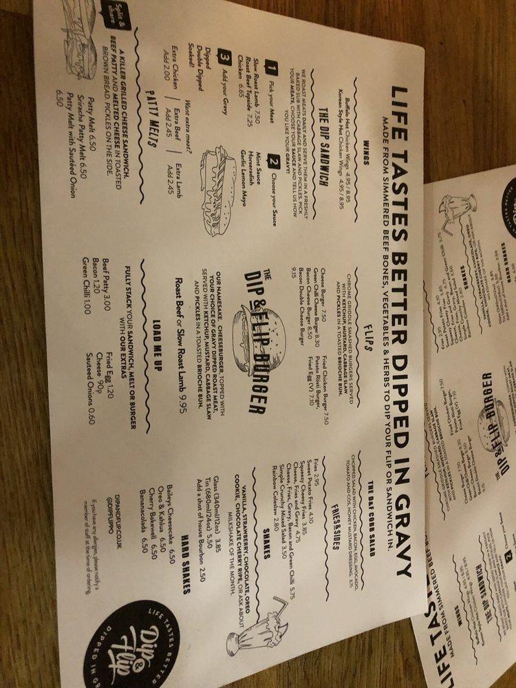 Menu at Dip & Flip Wimbledon restaurant, London, 62 The Broadway