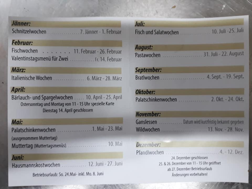 Menu at Fido's restaurant, Steyr
