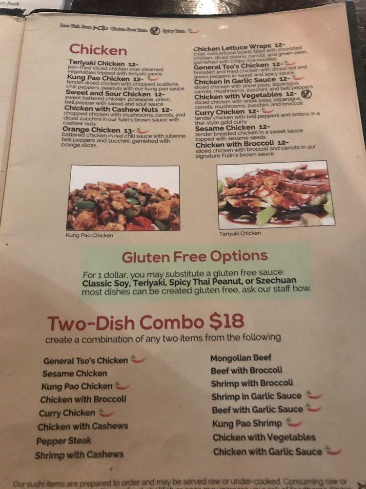 Menu at Fulin's Asian Cuisine restaurant, Cleveland