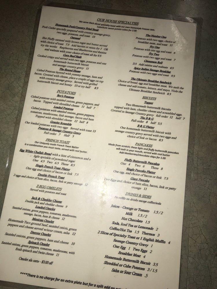 Menu at Granite Mtn Cafe, New Meadows