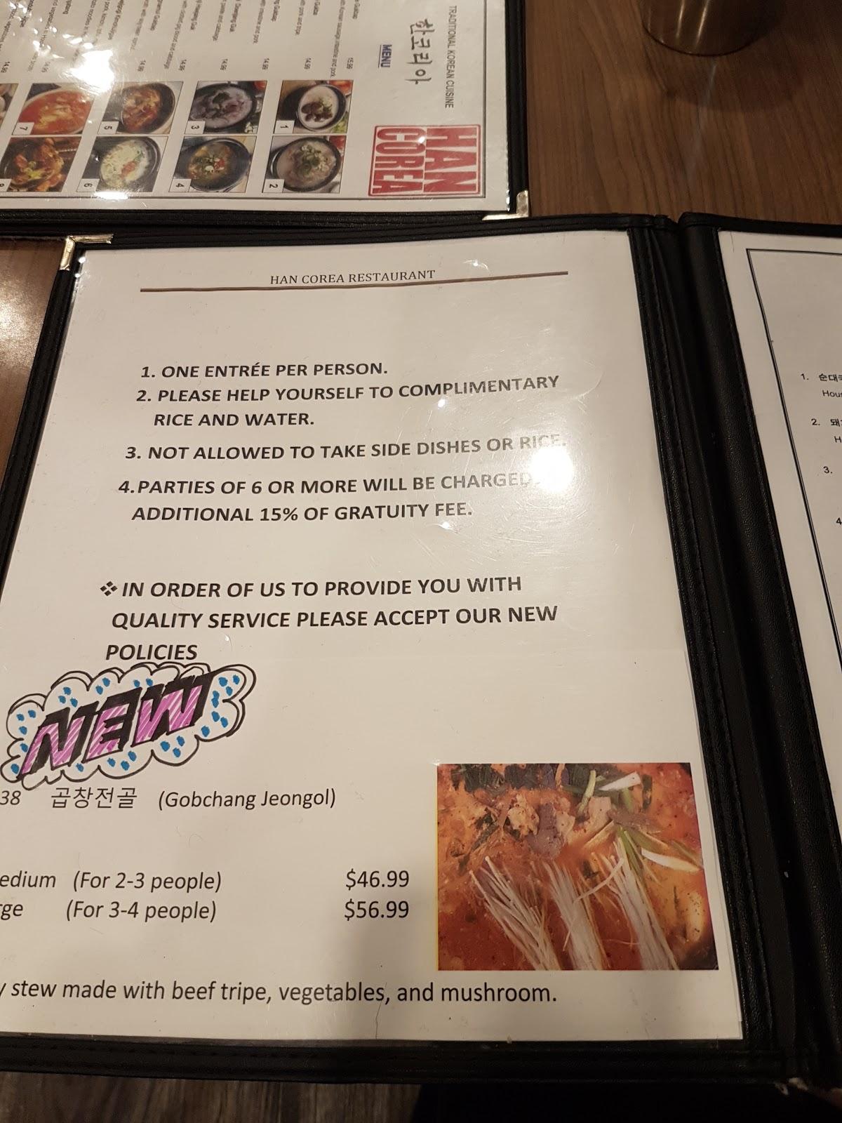 Carta del restaurante HAN COREA, Calgary, Farrell Rd SE