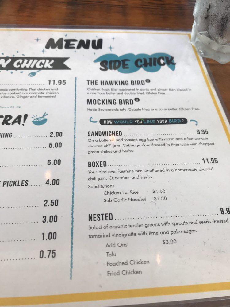 Menu at Hawking Bird restaurant, Oakland
