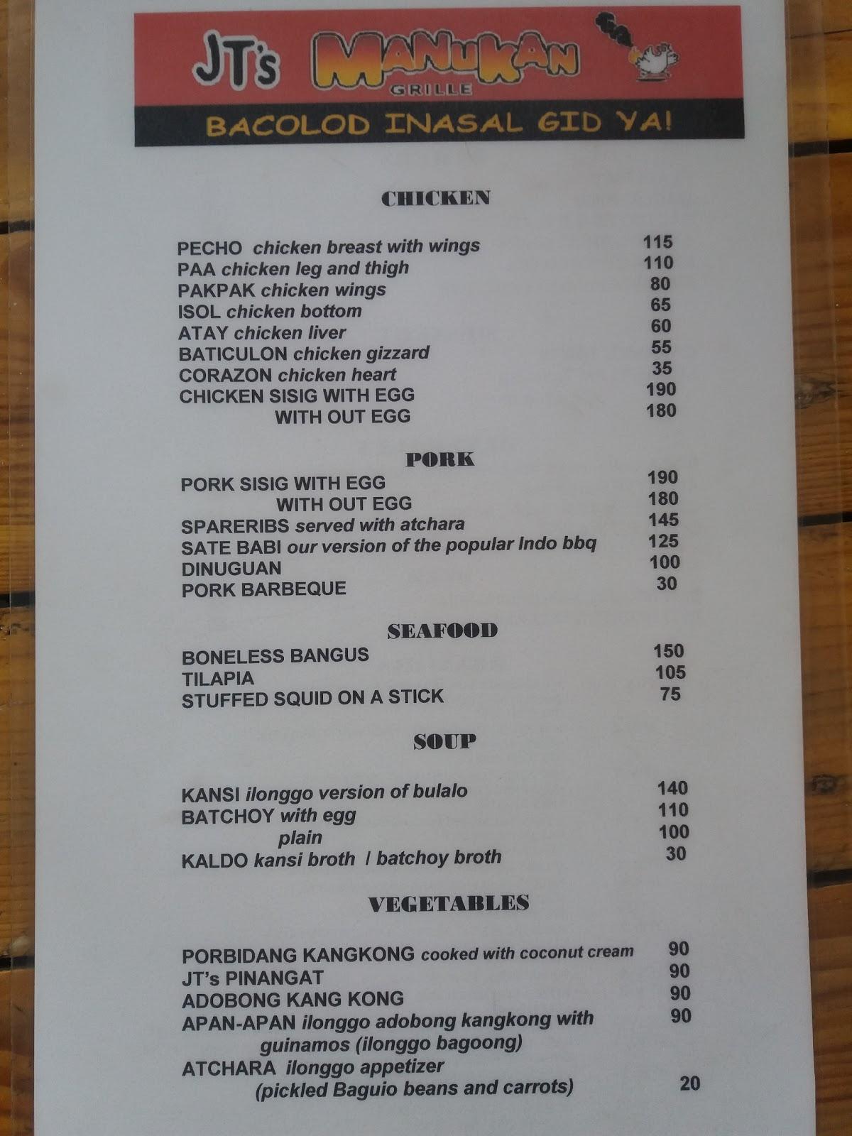 Menu at JT's Manukan Grille Ortigas BBQ, Pasig, 1