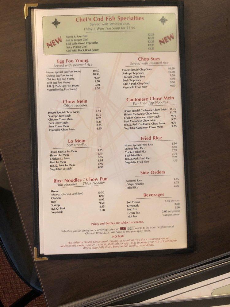 Menu at New Asia Chinese Restaurant, Tucson