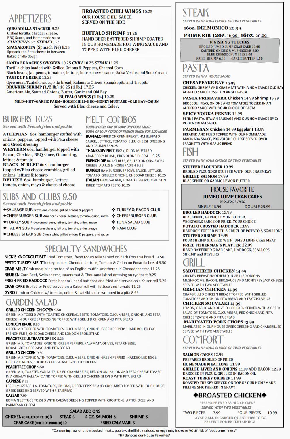 Menu at Peachtree Restaurant and Lounge, Harrisburg