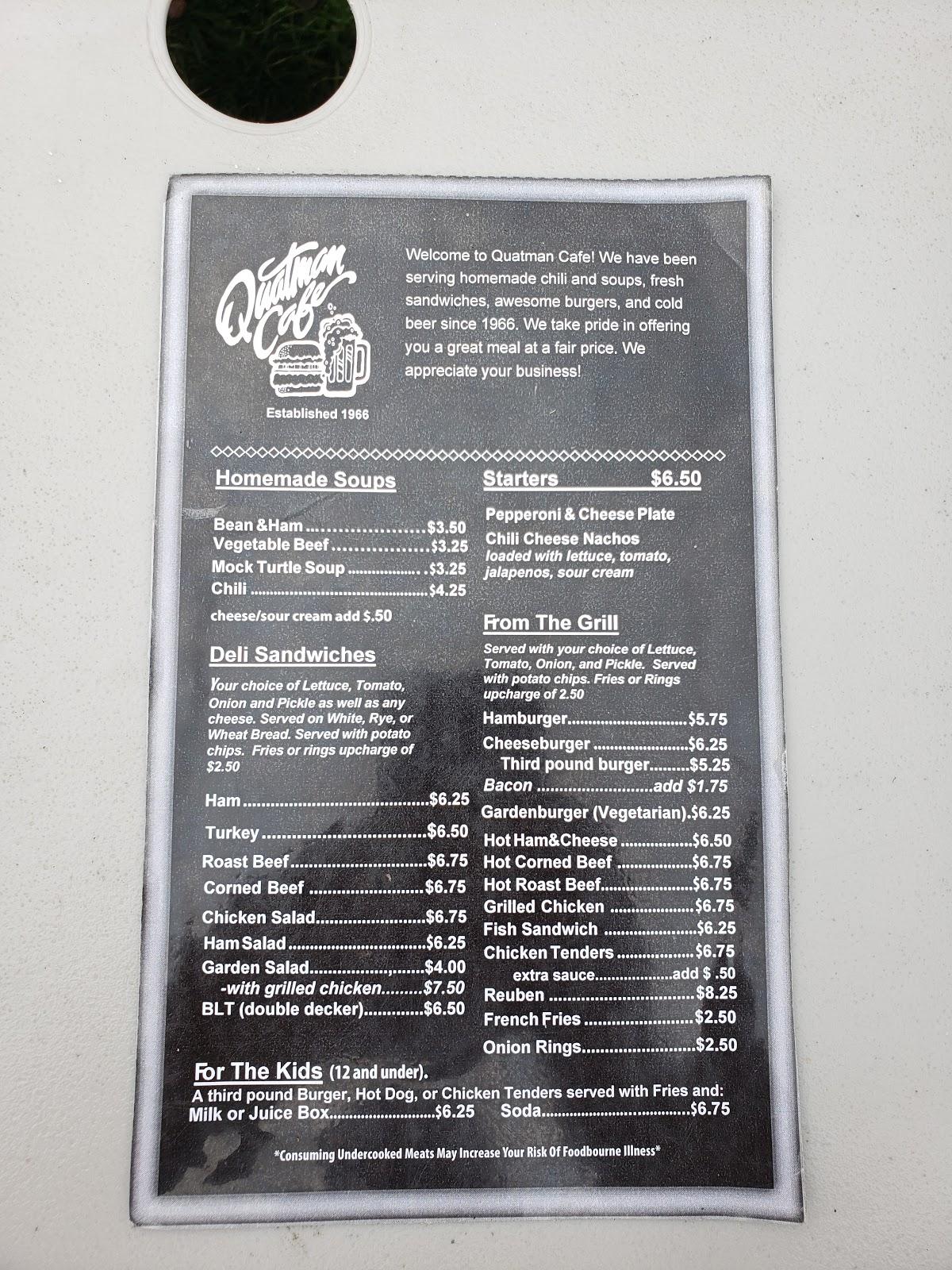 Menu at Quatman Café pub & bar, Mason