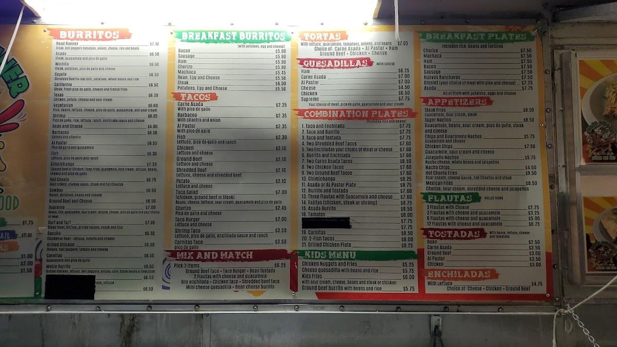 Menu at Road Runner Mexican Fast Food, Wichita, N Maize Rd #110