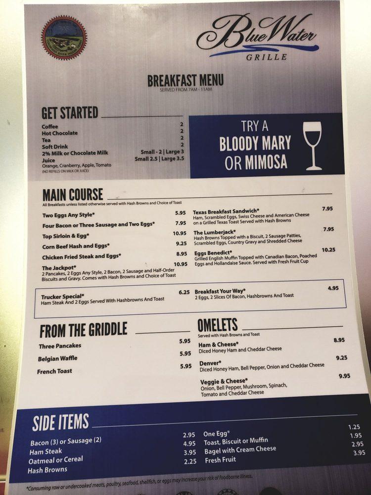 Menu at Bluewater Resort and Casino restaurant, Parker