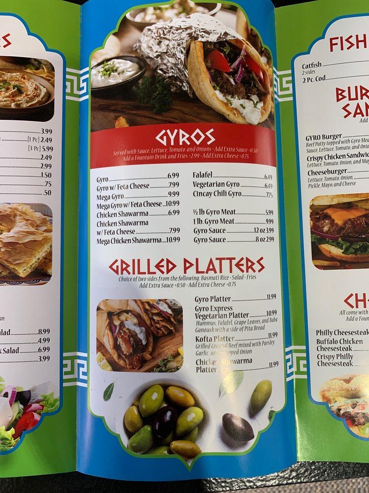 Menu at Gyro Express restaurant, Cincinnati, Montgomery Rd