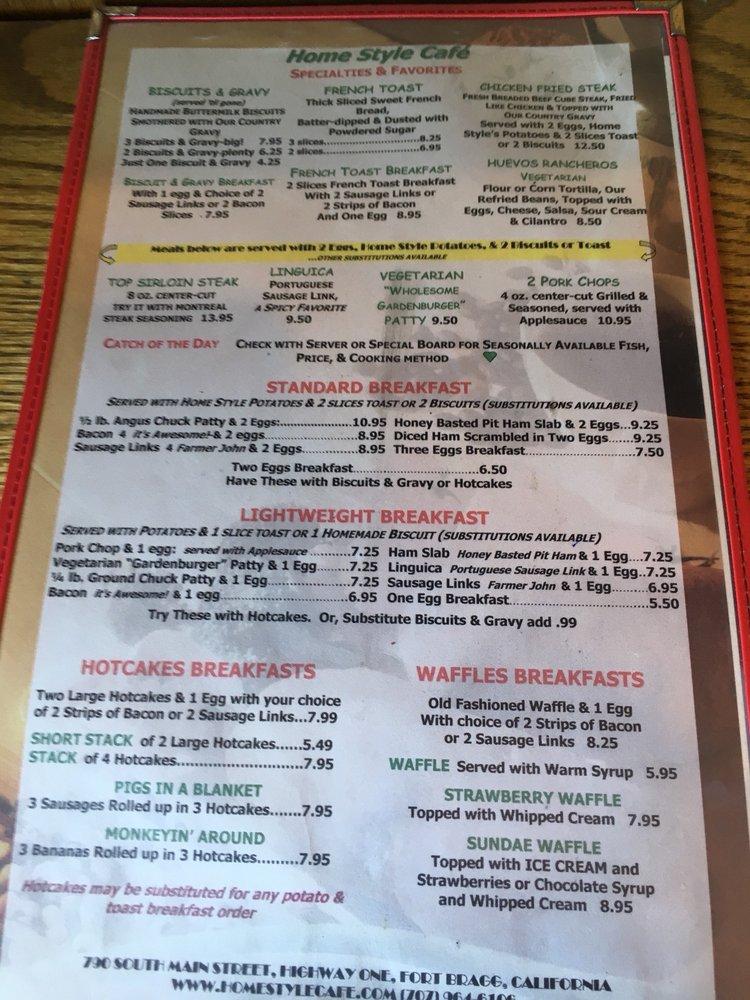 Menu at Home Style Cafe, Fort Bragg, 790 S Main St