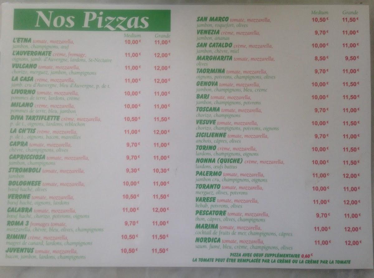 Menu at L'etna Riom pizzeria, Riom