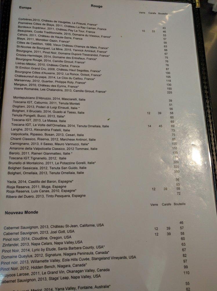 Menu au Les Enfants Terribles - Au Sommet Place Ville Marie restaurant ...