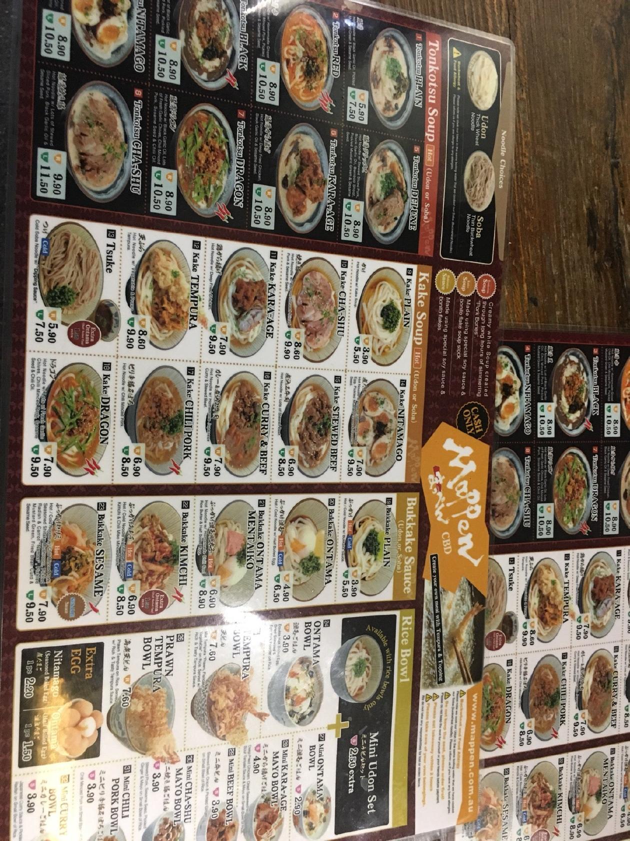 Menu at Mappen restaurant, Sydney, shop 11/537-551 George St