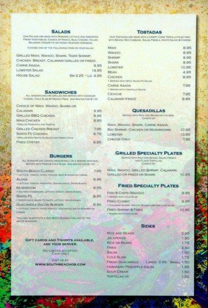 Menu at South Beach Bar & Grille, San Diego