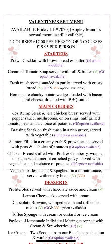 Menu at The Manor Inn Restaurant, Ryde