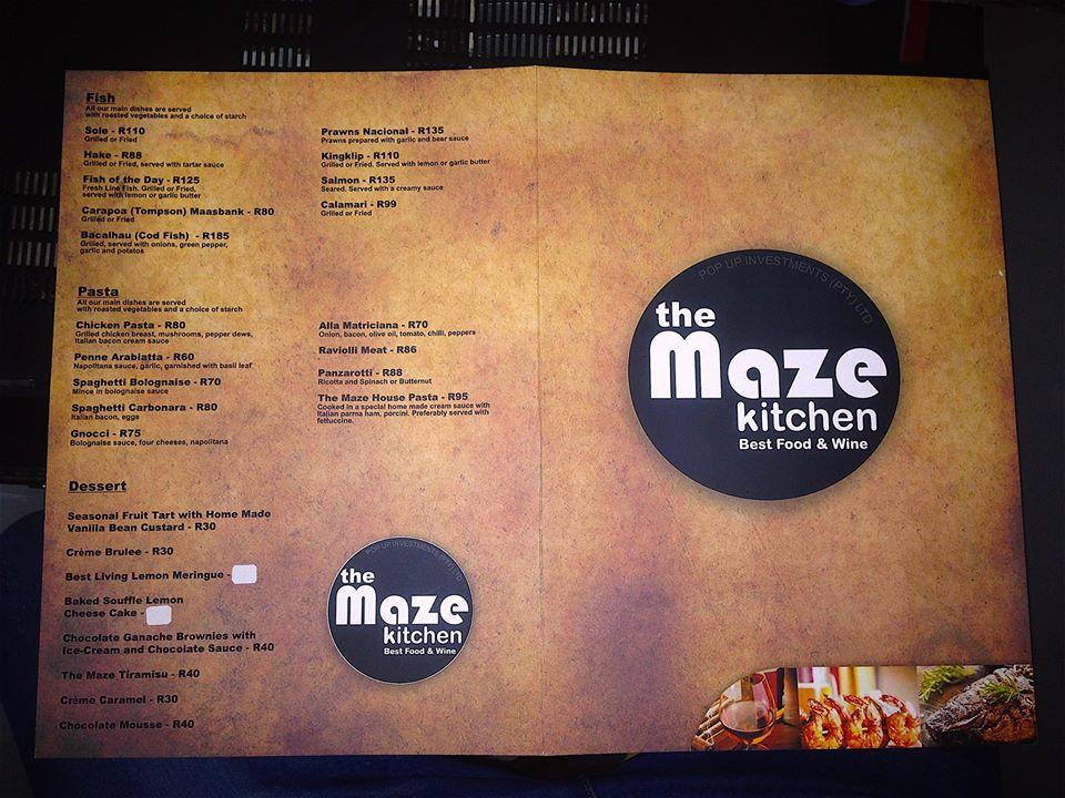 Speisekarte von The Maze Bar And Lounge, Johannesburg, Eighth Avenue