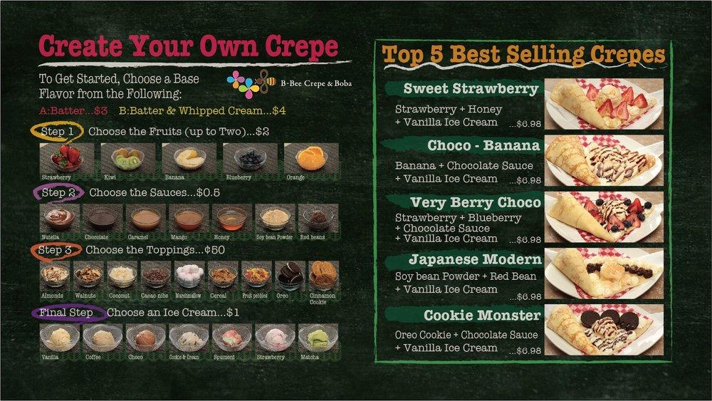 Menu at B-Bee Crepe & Boba restaurant, Arlington Heights