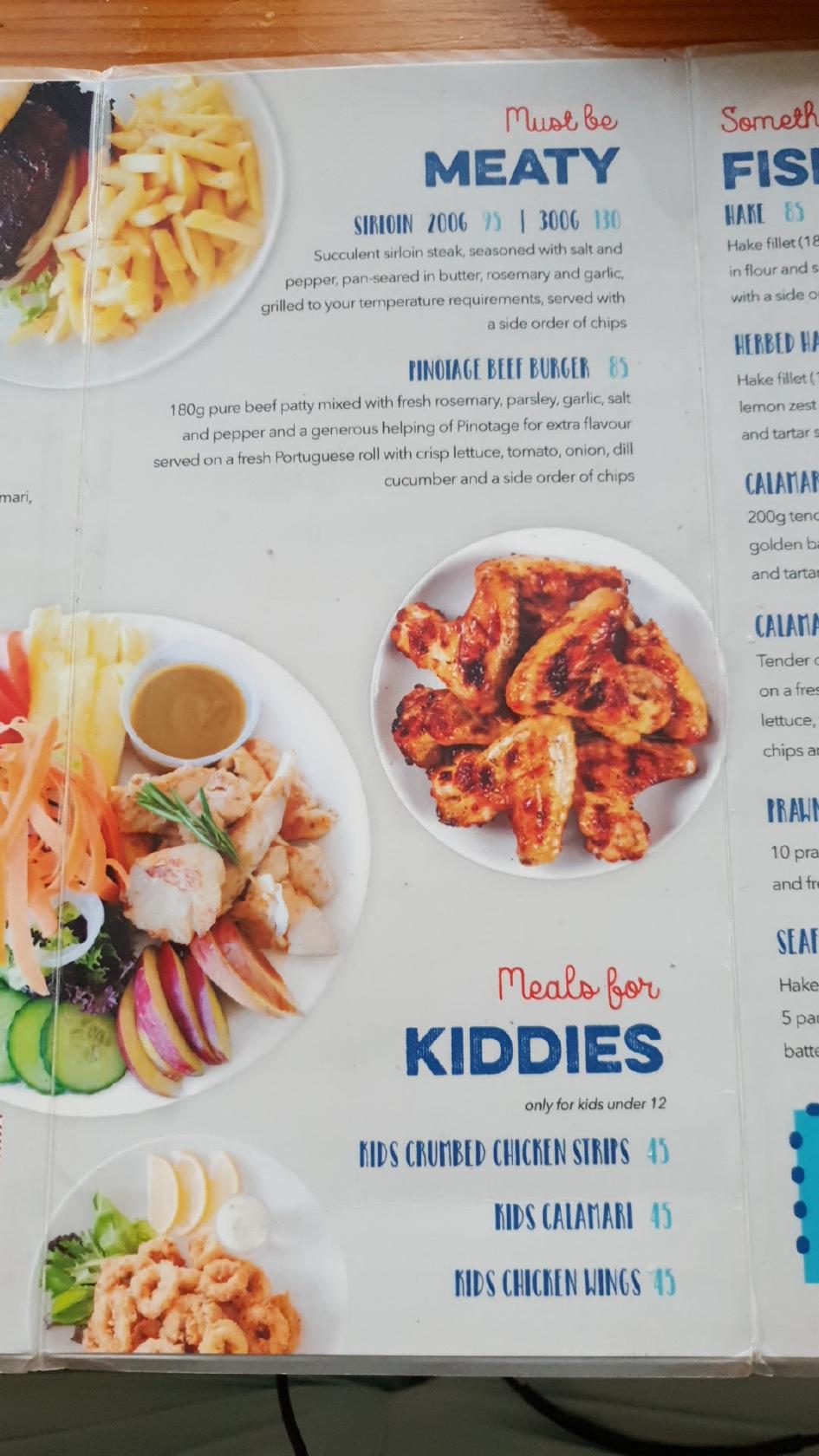 Menu at Big Blu Restaurant, Mossel Bay